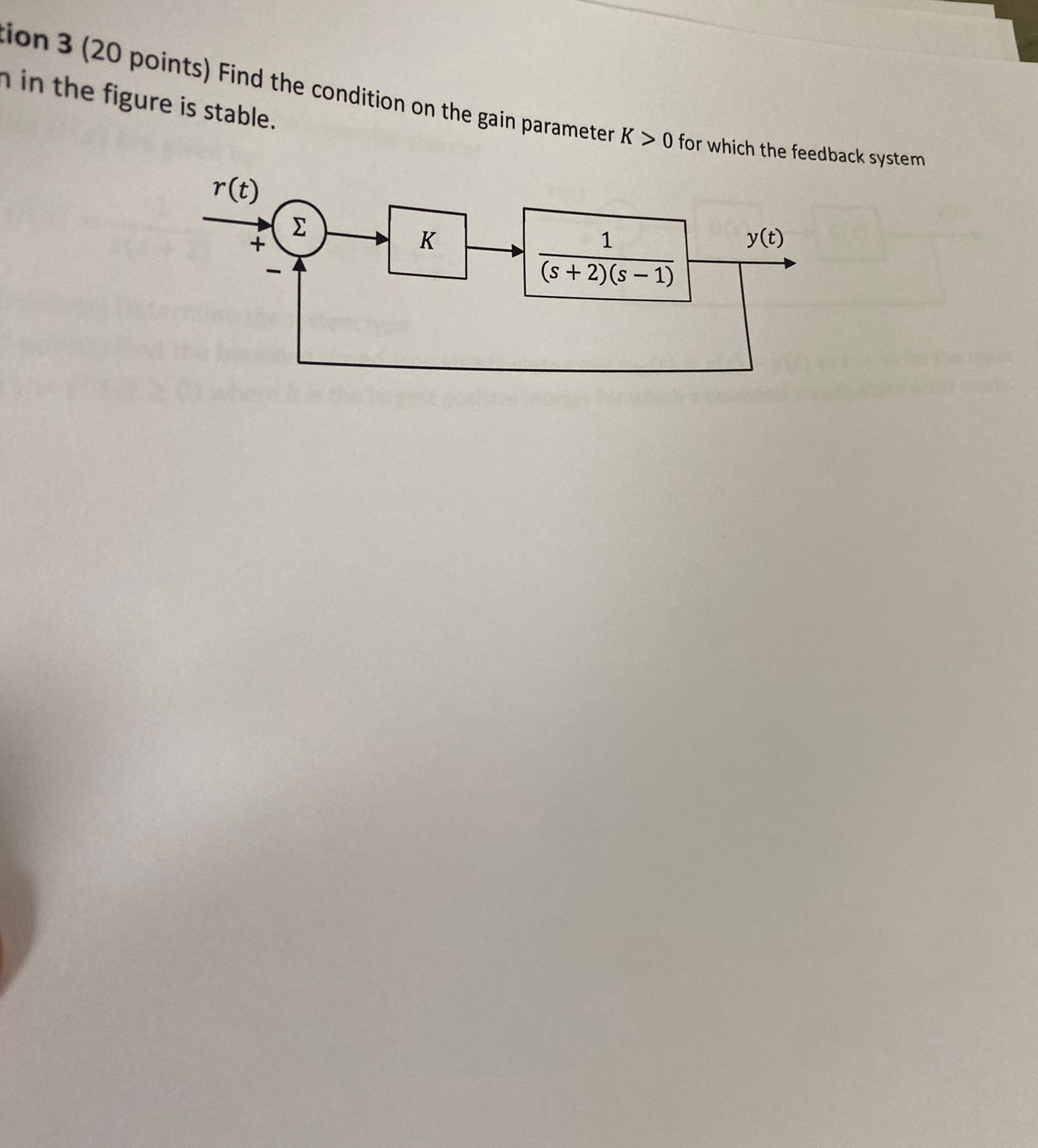 Solved tion 3 ( 20 ﻿points) ﻿Find the condition on the gain | Chegg.com