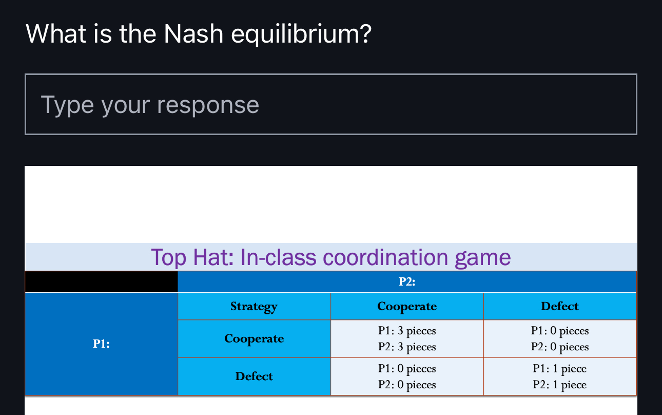 Solved What is the Nash equilibrium?Type your responseTop | Chegg.com