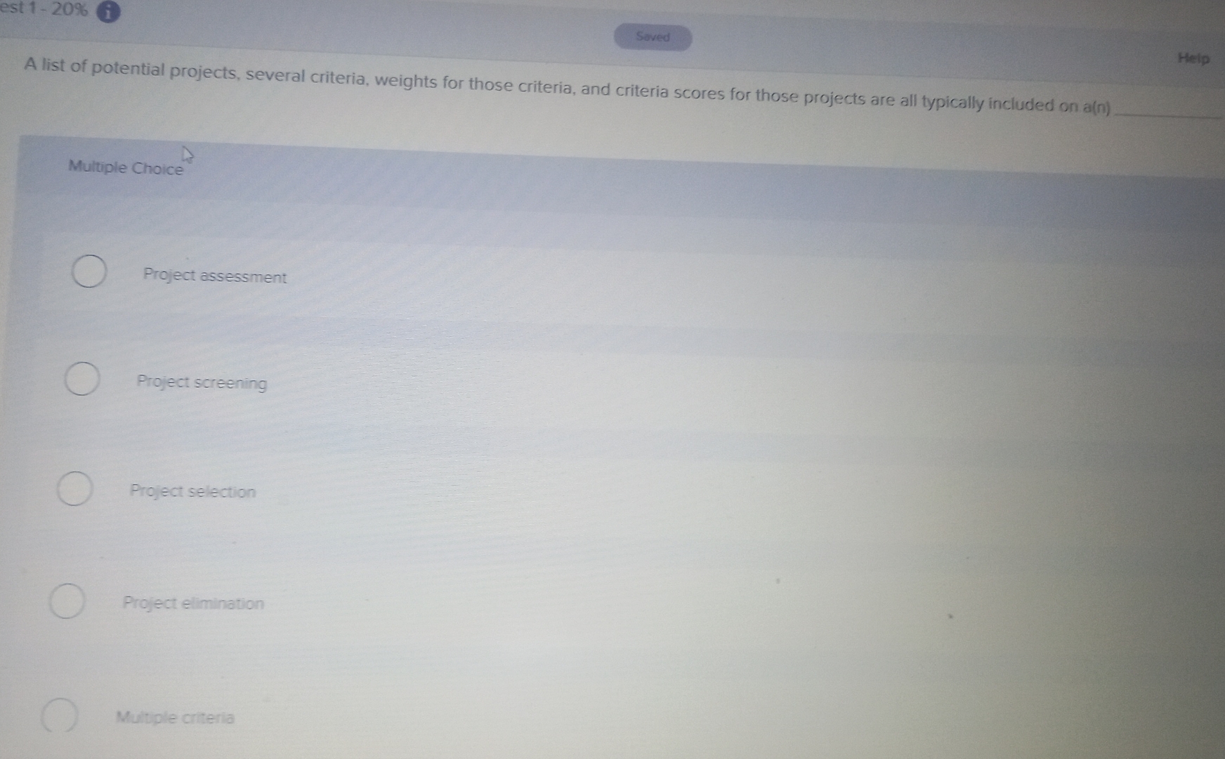 Solved est 1-20% ﻿iA list of potential projects, several | Chegg.com