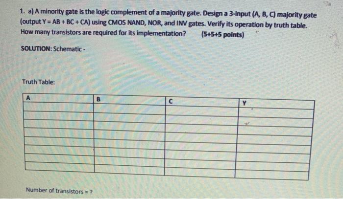 Solved 1. a) A minority gate is the logic complement of a | Chegg.com