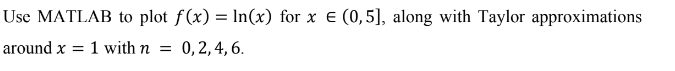 Use MATLAB to plot f(x)=ln(x) ﻿for xin(0,5], ﻿along | Chegg.com