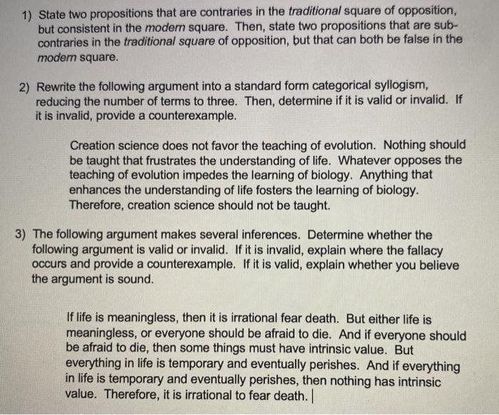1) State two propositions that are contraries in the | Chegg.com