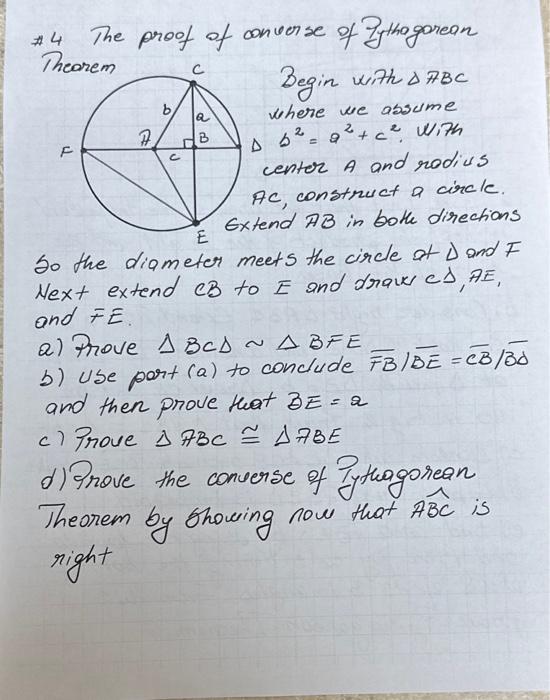 Solved \#4 The proof of converse of Pythagorean Begin with | Chegg.com