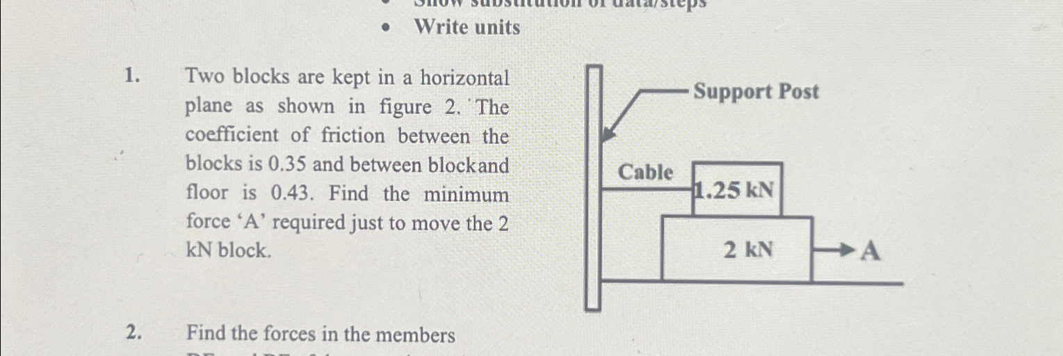 Solved Write unitsTwo blocks are kept in a horizontal plane | Chegg.com
