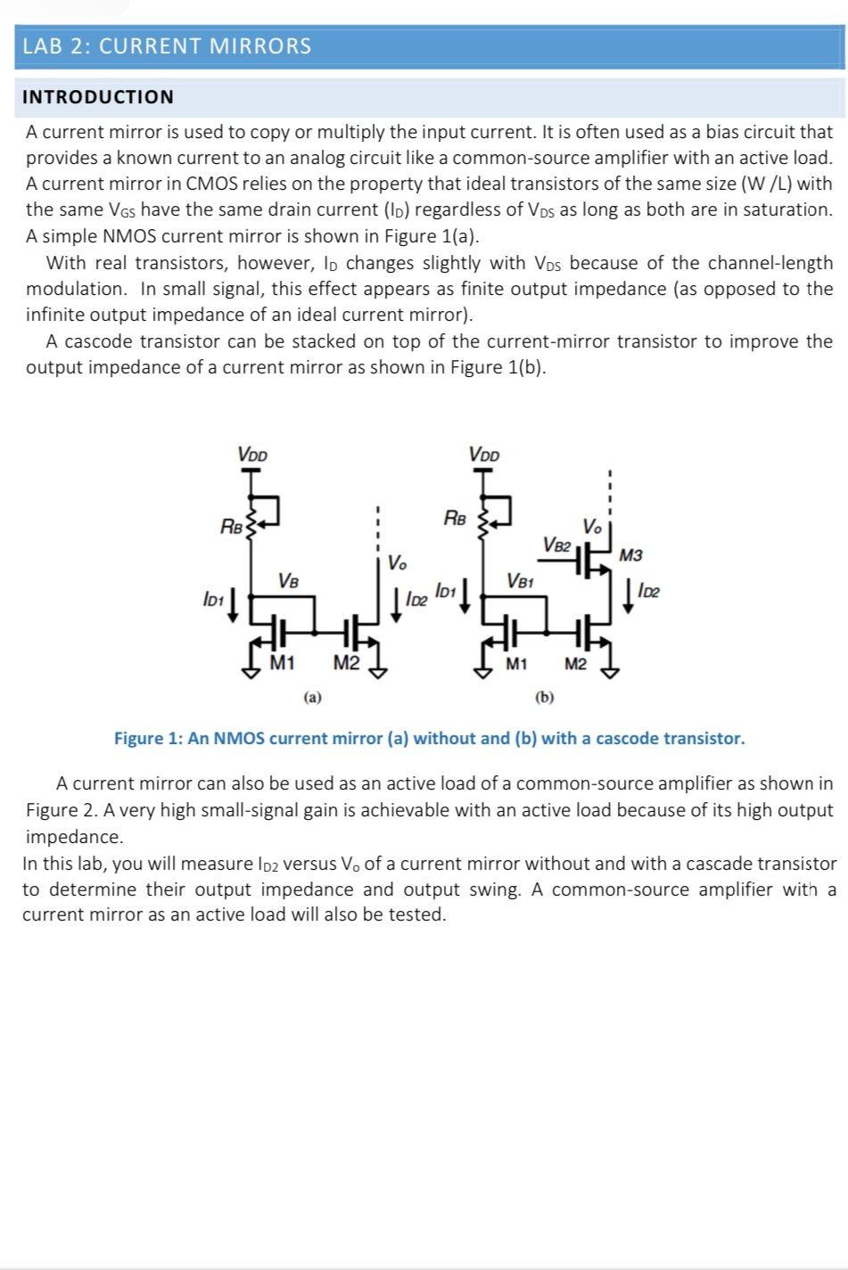 Solved LAB 2: CURRENT MIRRORS INTRODUCTION A current mirror | Chegg.com