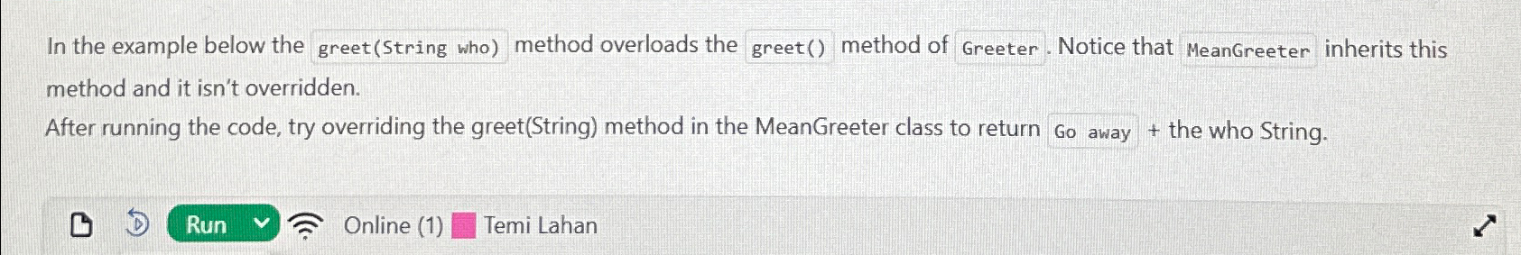 Solved In the example below the greet(String who) ﻿method | Chegg.com