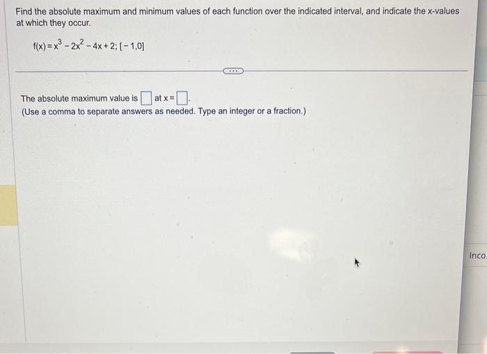 Solved question 6. find absolute maximum and minimum at each | Chegg.com