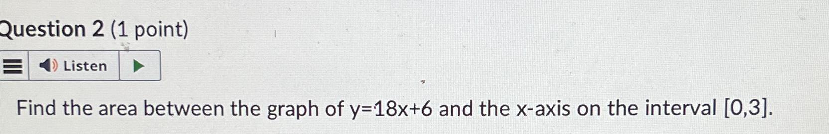 Solved Question 2 (1 ﻿point)Find the area between the graph | Chegg.com