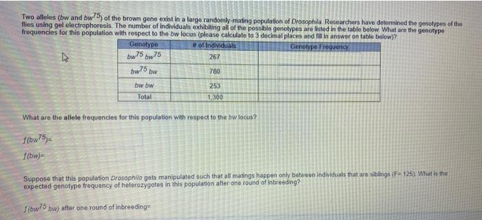Solved Two alleles (bw and bw75) of the brown gene exist in | Chegg.com