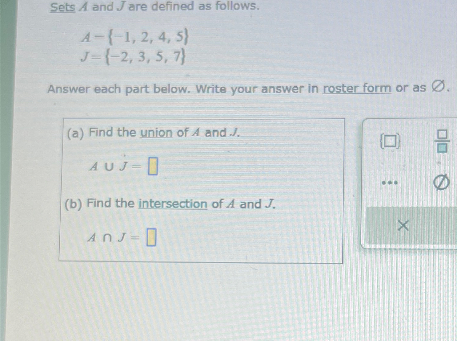 Solved Sets A and J ﻿are defined as | Chegg.com