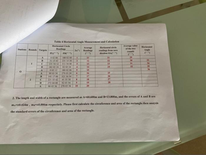 Solved Table 4 Horizontal Angle Measurement and Calculation | Chegg.com