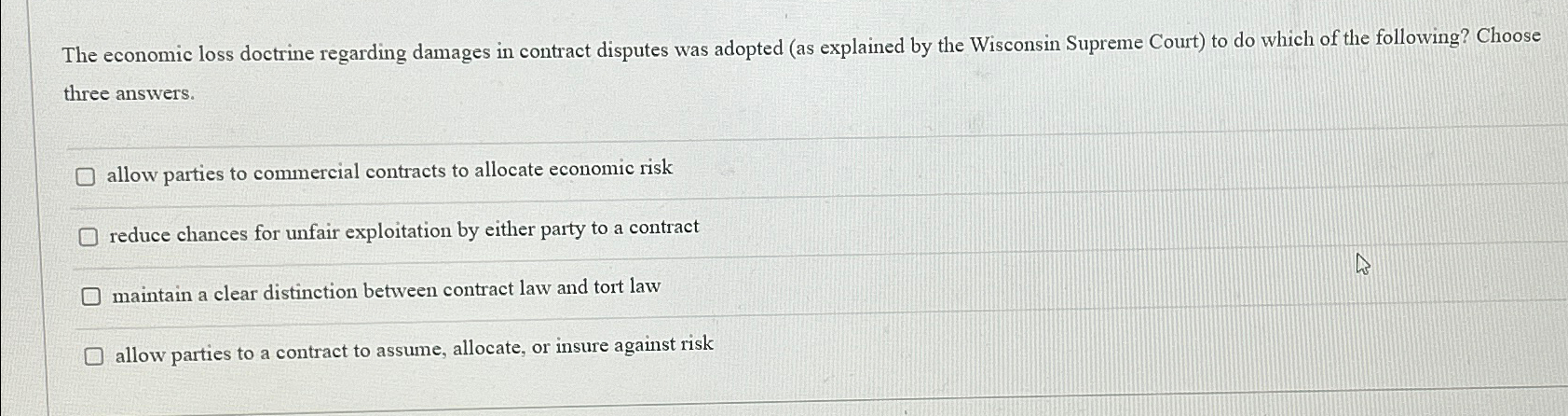 Solved The economic loss doctrine regarding damages in | Chegg.com