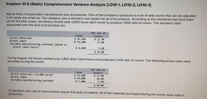 Solved Problem 10-9 (Static) Comprehensive Variance Analysis | Chegg.com