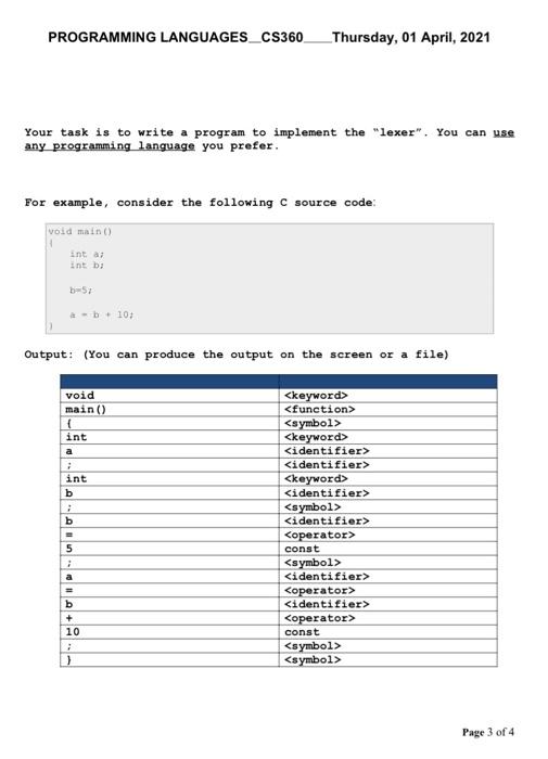 Solved PROGRAMMING LANGUAGES_CS360 Thursday, 01 April, 2021 | Chegg.com