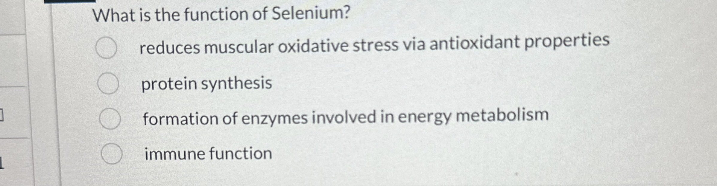 Solved What is the function of Selenium?reduces muscular | Chegg.com