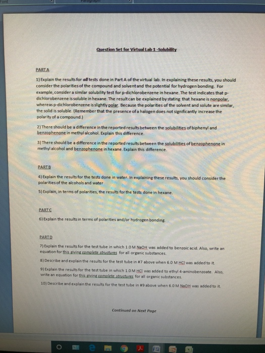 Question Set for Virtual Lab 1-solubility PARTA 1) | Chegg.com