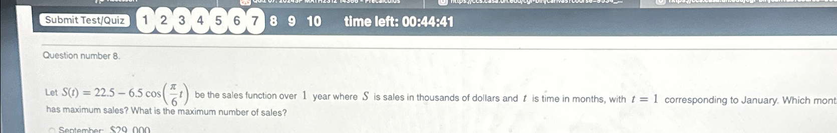 Solved Question number 8.Let S(t)=22.5-6.5cos(π6t) ﻿be the | Chegg.com