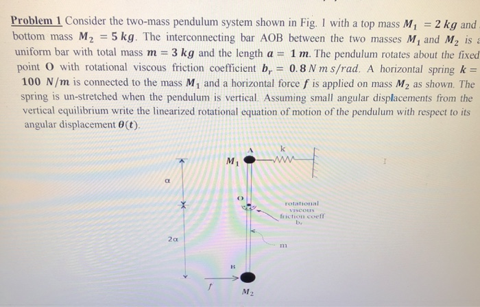 Solved Problem 1 Consider the two-mass pendulum system shown | Chegg.com Solved Problem 1 Consider the two-mass pendulum system shown | Chegg.com