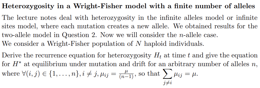 Solved Heterozygosity in a Wright-Fisher model with a finite | Chegg.com