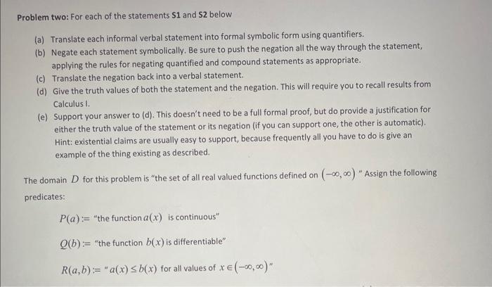 Solved Problem two: For each of the statements S1 and S2 | Chegg.com