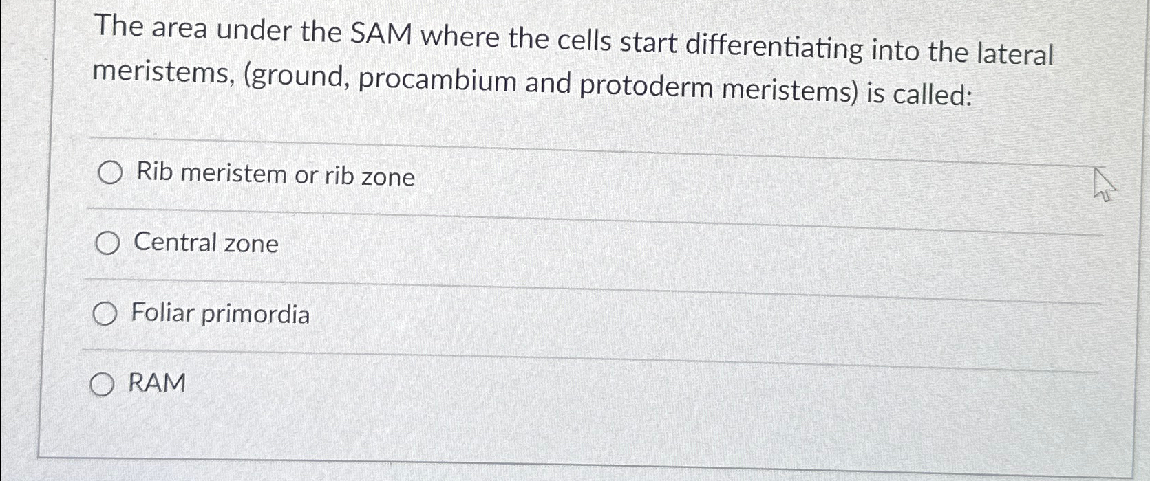 Solved The area under the SAM where the cells start | Chegg.com