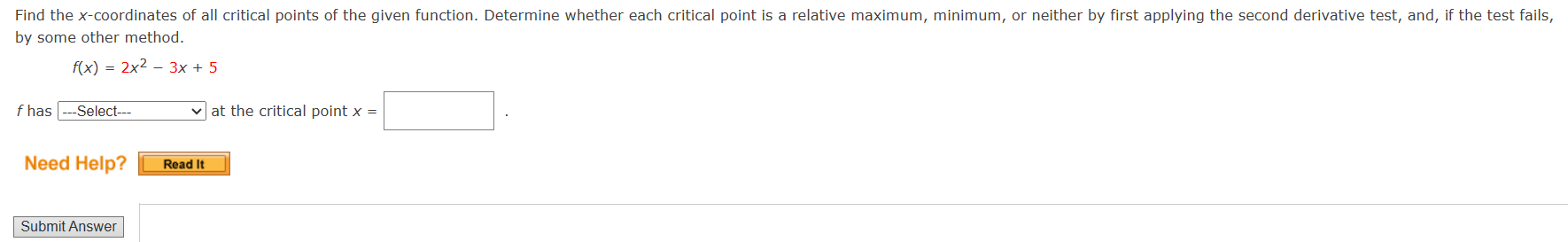 Solved by some other method.f(x)=2x2-3x+5f ﻿has tt the | Chegg.com