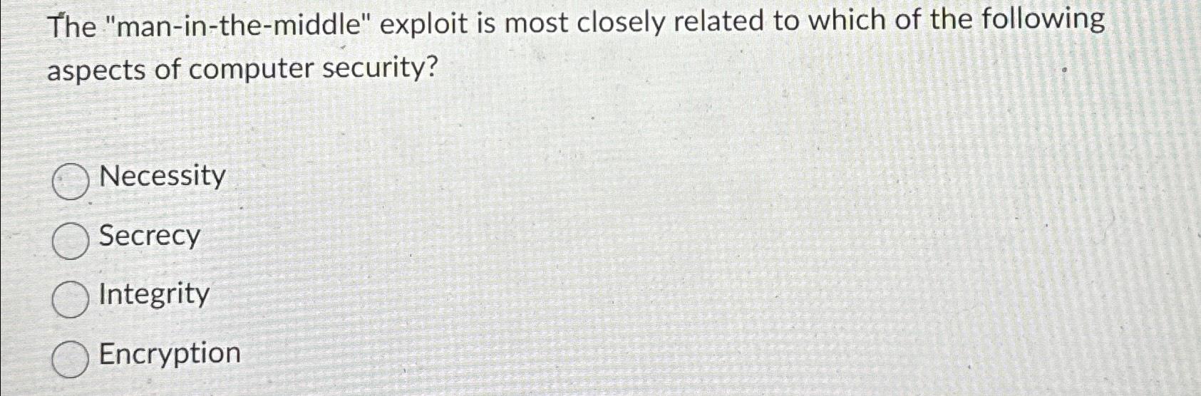 Solved The "man-in-the-middle" exploit is most closely | Chegg.com
