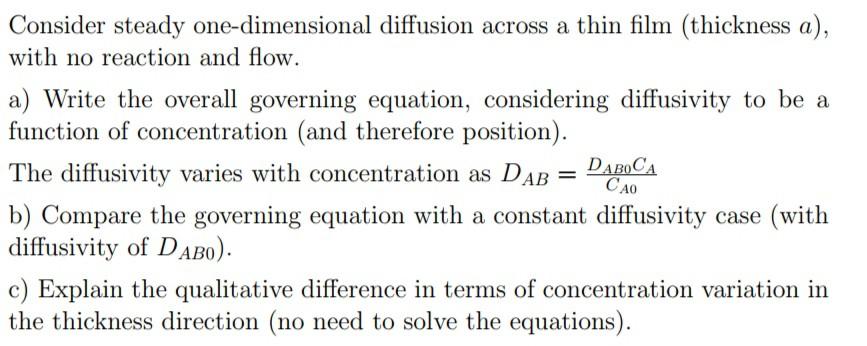 Solved Consider steady one-dimensional diffusion across a | Chegg.com