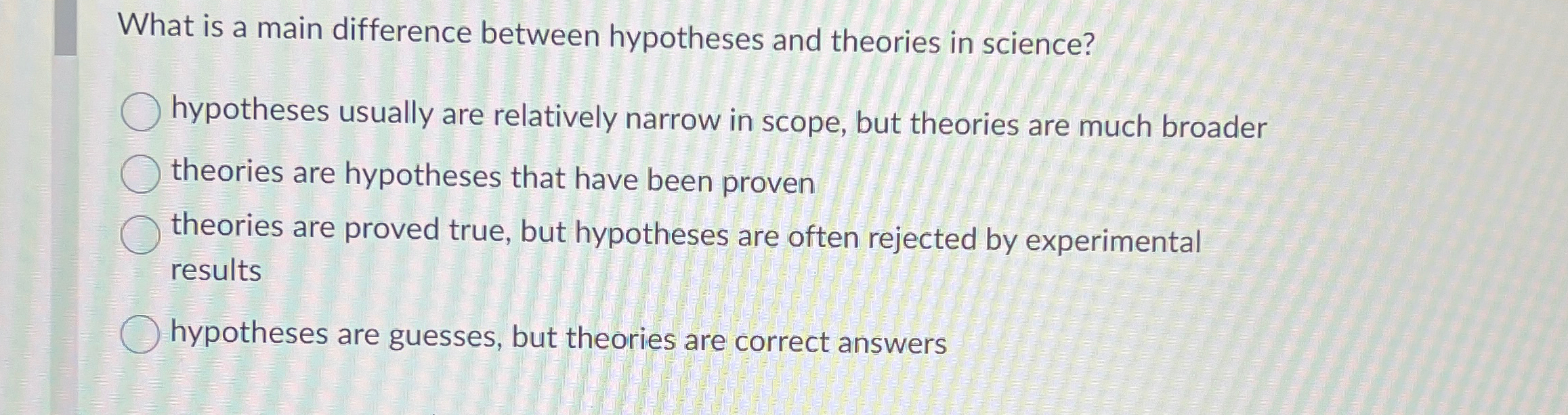 Solved What is a main difference between hypotheses and | Chegg.com