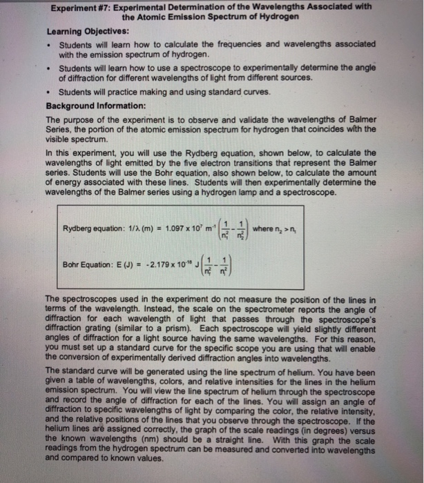 Solved Pre-lab Questions: 1. Is the atomic emission spectrum | Chegg.com