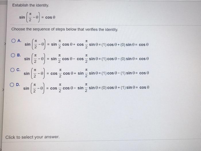 Solved Establish the identity. sin (150) cos (150) = 2 sin | Chegg.com