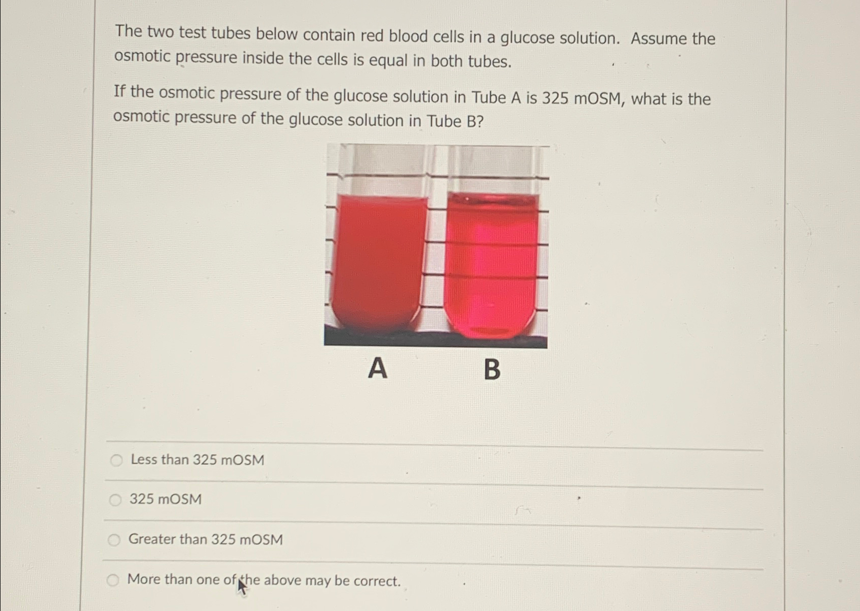 The two test tubes below contain red blood cells in a | Chegg.com