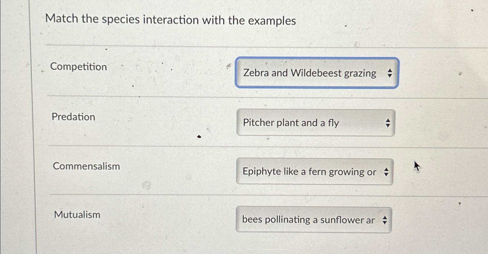 Solved Match the species interaction with the | Chegg.com