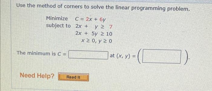Solved Use the method of corners to solve the linear | Chegg.com