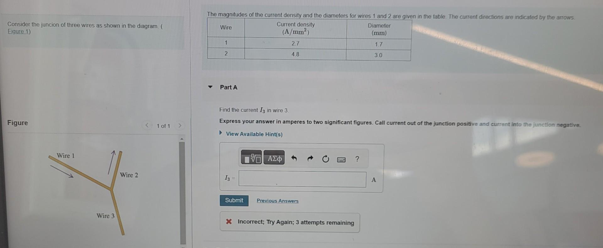 Solved Consider the juncion of three wires as shown in the | Chegg.com