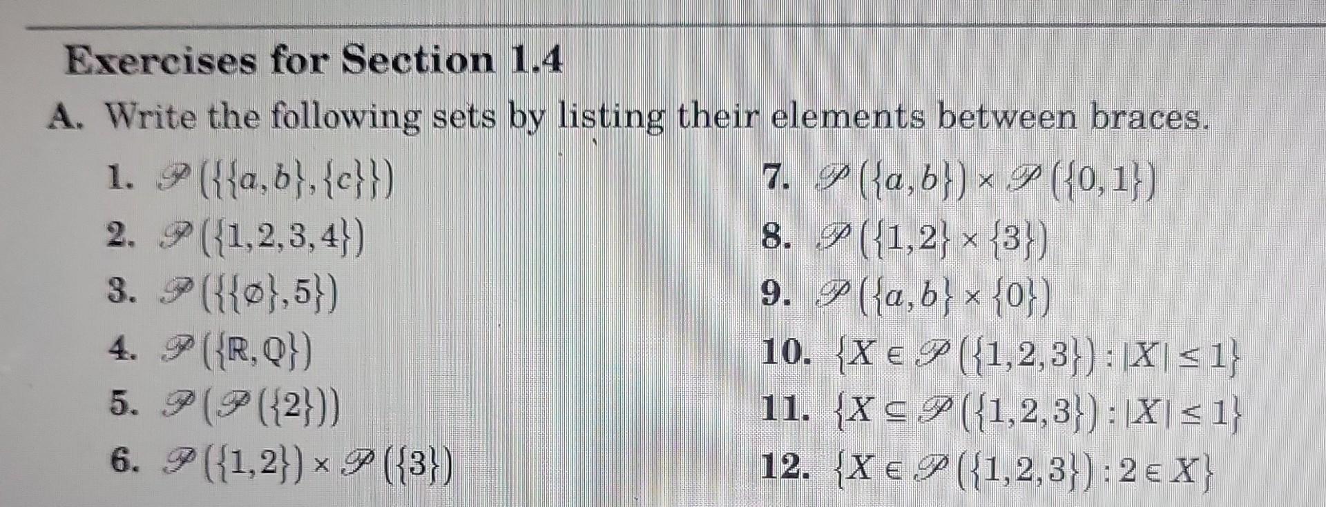 Solved A. Write the following sets by listing their elements | Chegg.com