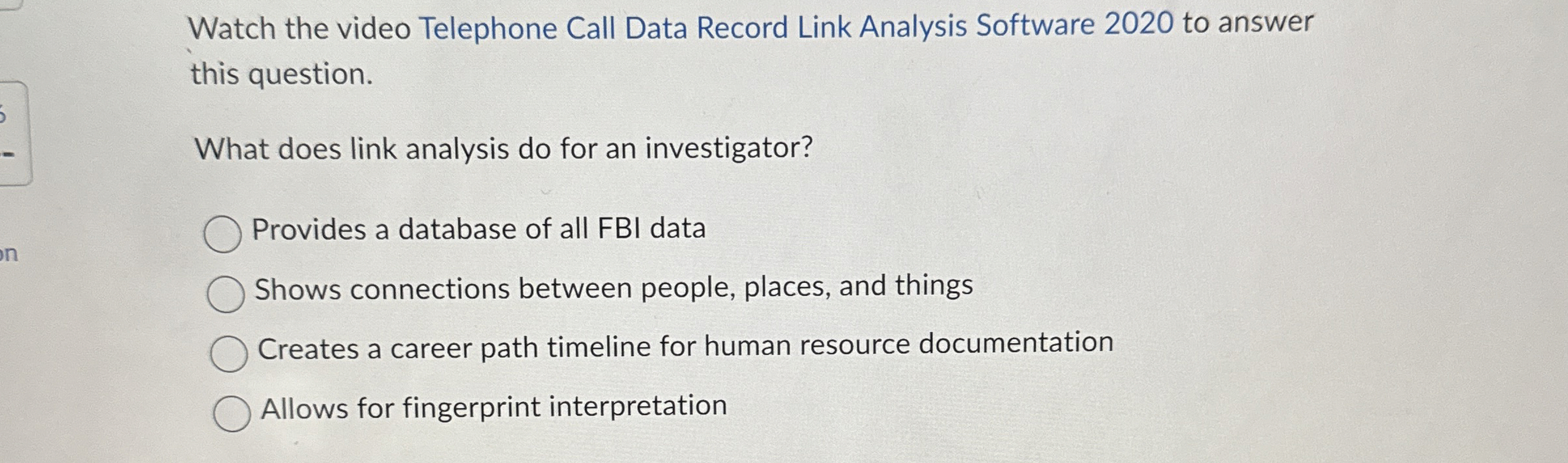Solved Watch the video Telephone Call Data Record Link | Chegg.com