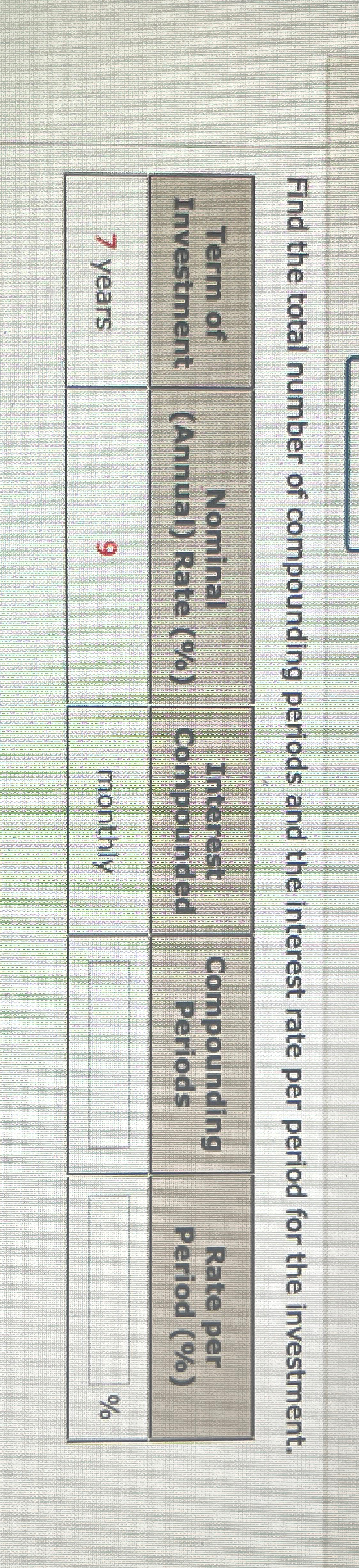Solved Find the total number of compounding periods and the | Chegg.com