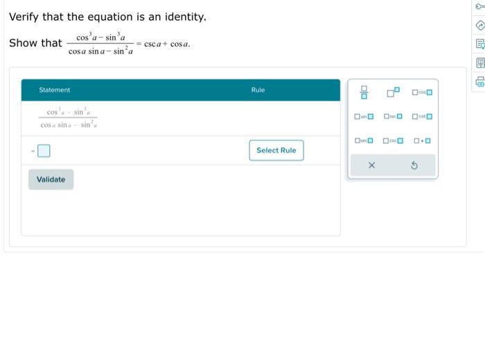 Solved that cosasina−sin2acos3a−sin3a=csca+cosa.Simplify the | Chegg.com
