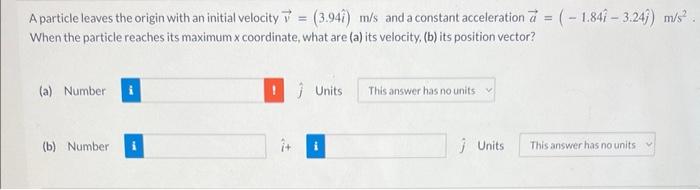 Solved A particle leaves the origin with an initial velocity | Chegg.com