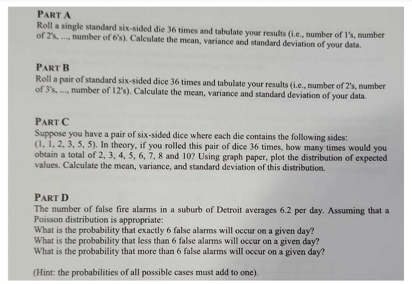 Solved PART A Roll a single standard six-sided die 36 times | Chegg.com