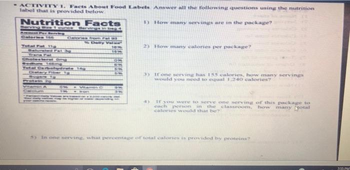 - ACTIVITY 1. Facts About Food Label Answer all the | Chegg.com