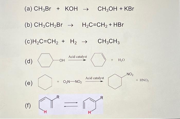 Solved (a) CH3Br+KOH→CH3OH+KBr (b) CH3CH2Br→H2C=CH2+HBr (c) | Chegg.com