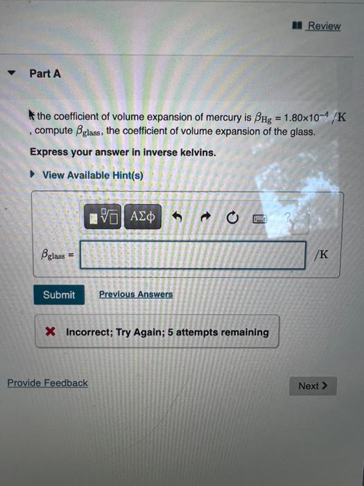 Solved Learning Goal: Volume Thermal Expansion A glass flask | Chegg.com
