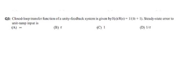 Solved Q3: Closed-loop transfer function of a unity-feedback | Chegg.com