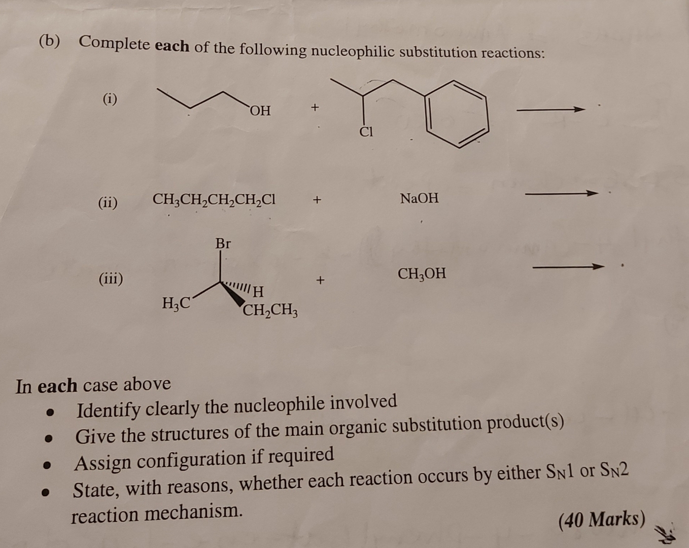 Solved (b) ﻿Complete each of the following nucleophilic | Chegg.com