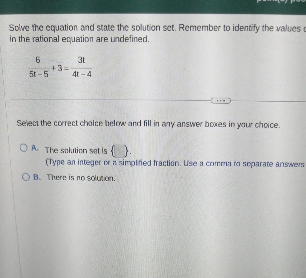 Solved Solve the equation and state the solution set. | Chegg.com