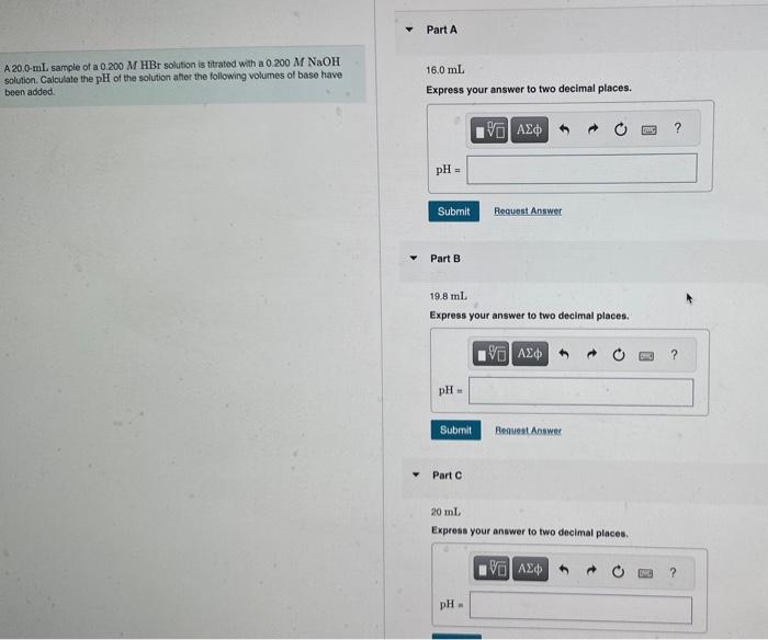 Solved A 20.0-mL sample of a 0.200MHB solution is titrated | Chegg.com