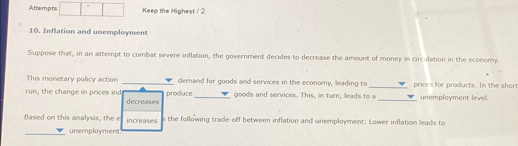 Solved AttemptsKeep the Highest / 210. ﻿Inflation and | Chegg.com