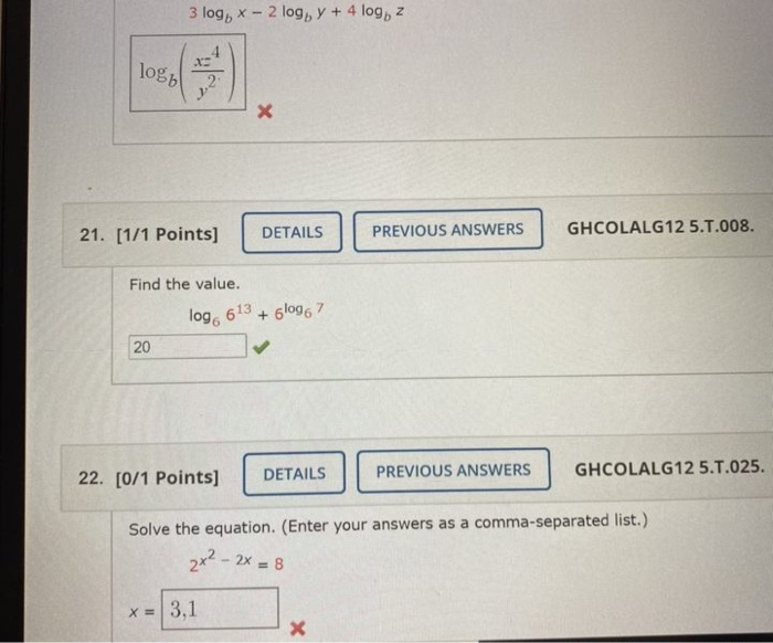 Solved 3 log, * - 2 log, Y + 4 log, z logo 1,2 x 21. [1/1 | Chegg.com